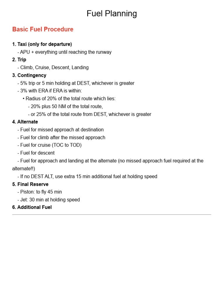 Fuel Planning Procedures for Pilots | PDF