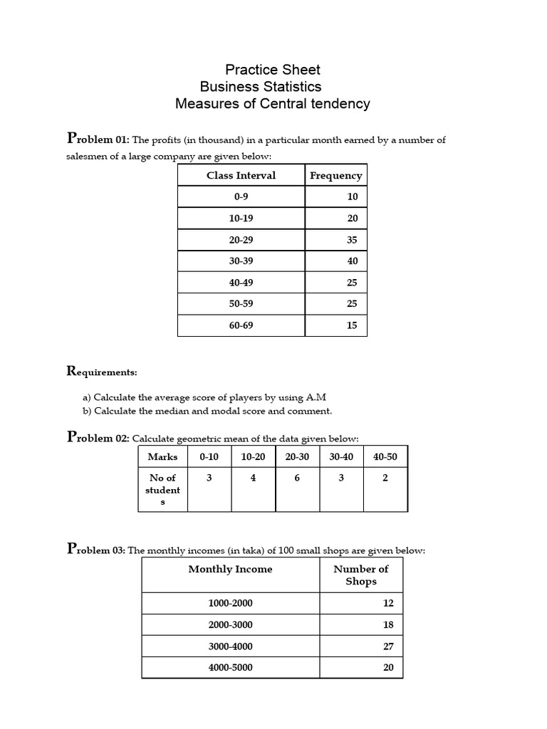 Central Tendency (Practice Sheet) | PDF | Mean | Mode (Statistics)