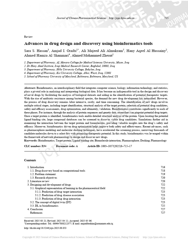 Advances in Drug Design and Discovery Using Bioinformatics Tools | PDF ...
