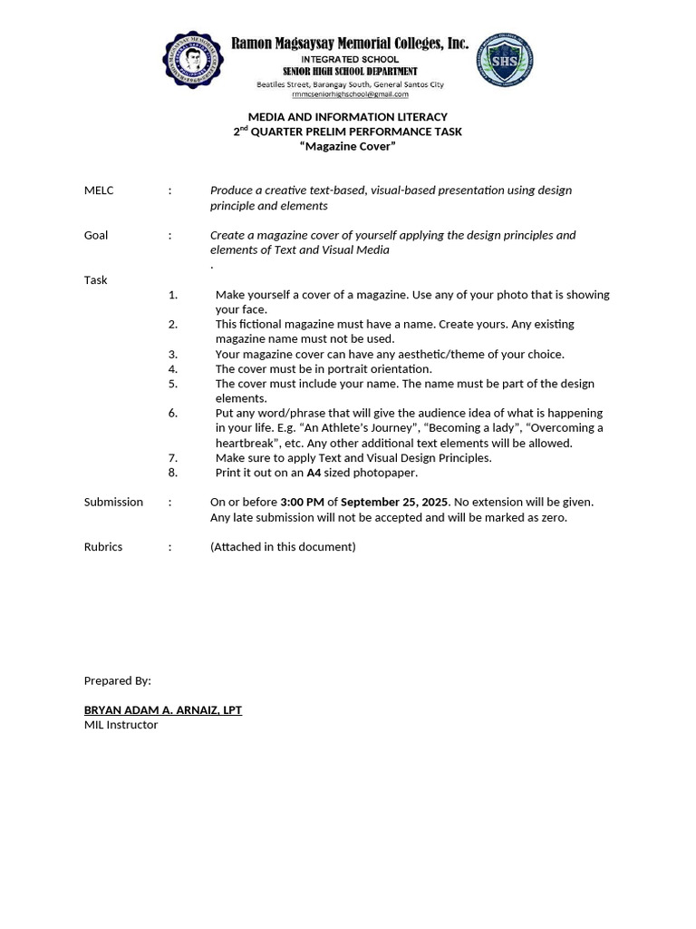 2nd Quarter PRELIM Performance Task Updated File | PDF