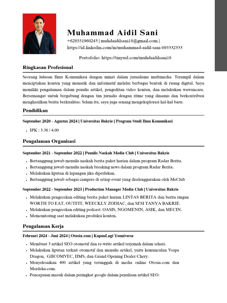 CV Muhammad Aidil Sani | PDF