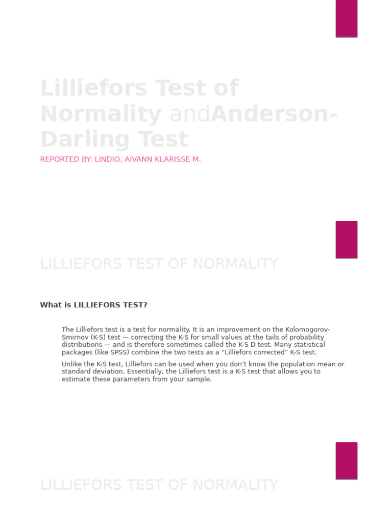 Lilliefors and Anderson-Darling Tests | PDF | Normal Distribution ...