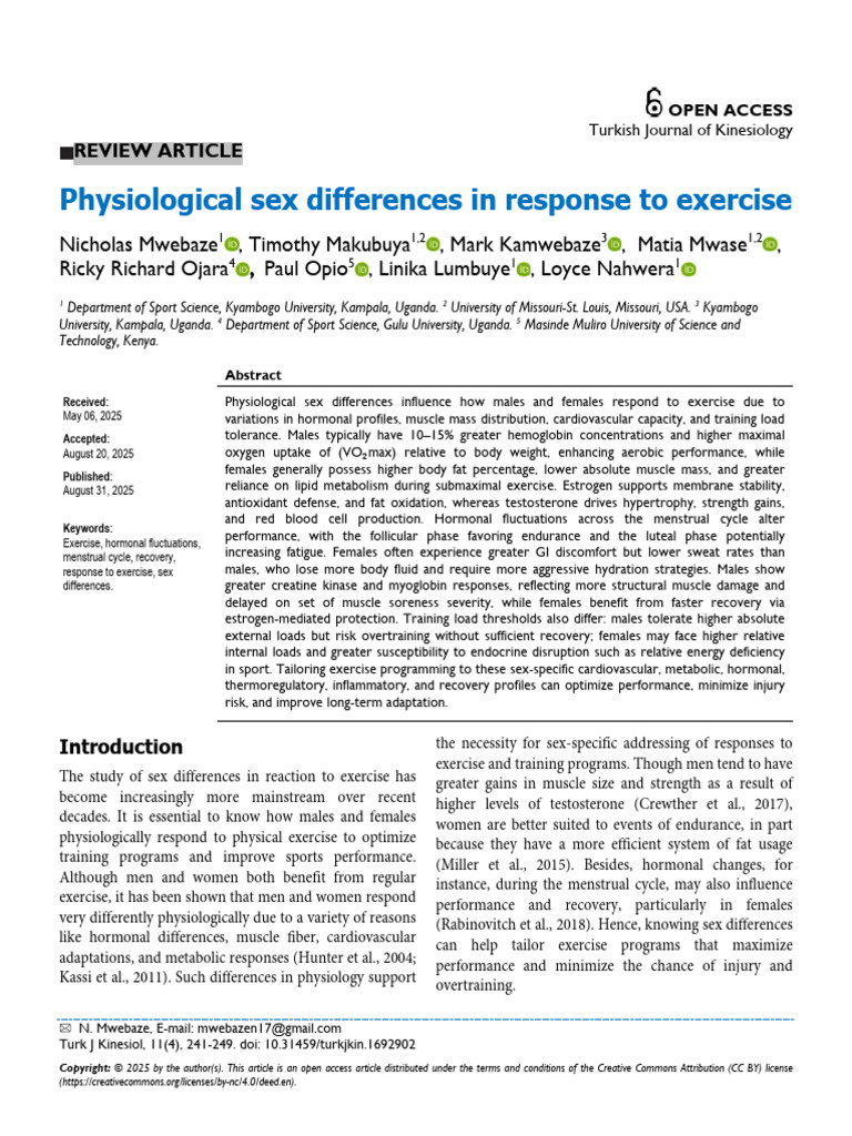 Physiological Sex Differences in Exercise | PDF | Strength Training ...