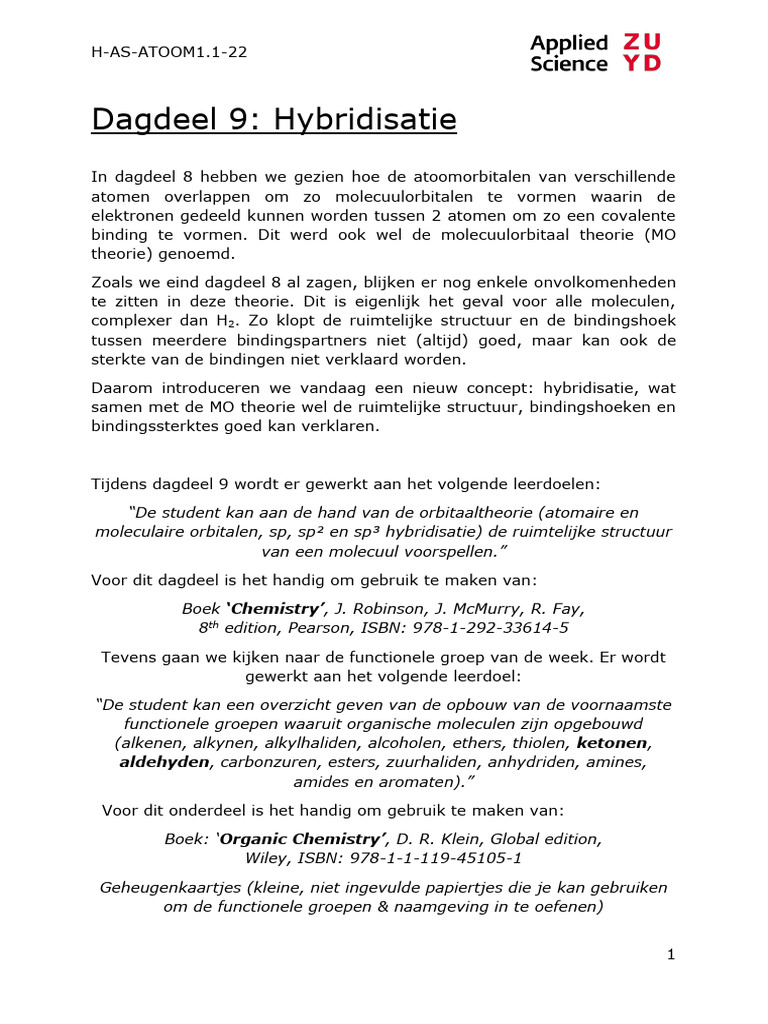 Dagdeel 9 - Hybridisatie - Opdracht - Aangepast Functionele Groepen | PDF