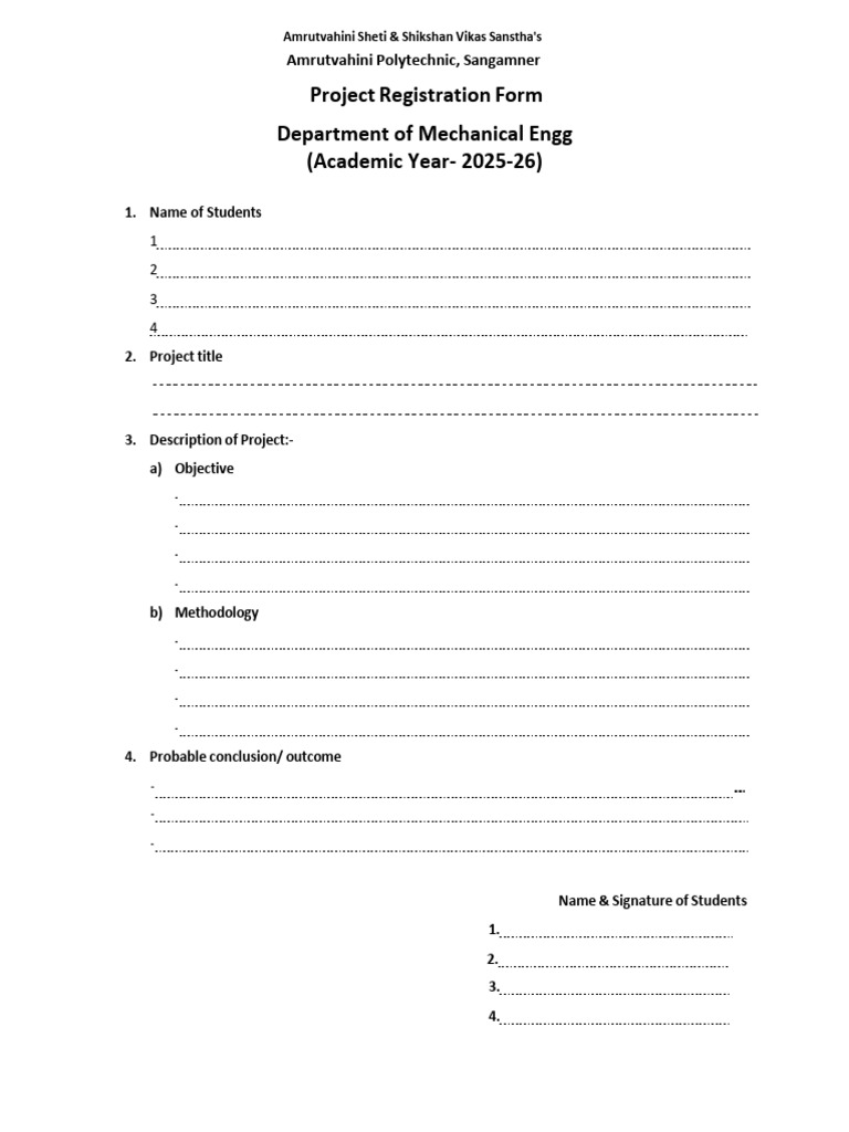 Amrutvahini Polytechnic Project Form 2025 | PDF