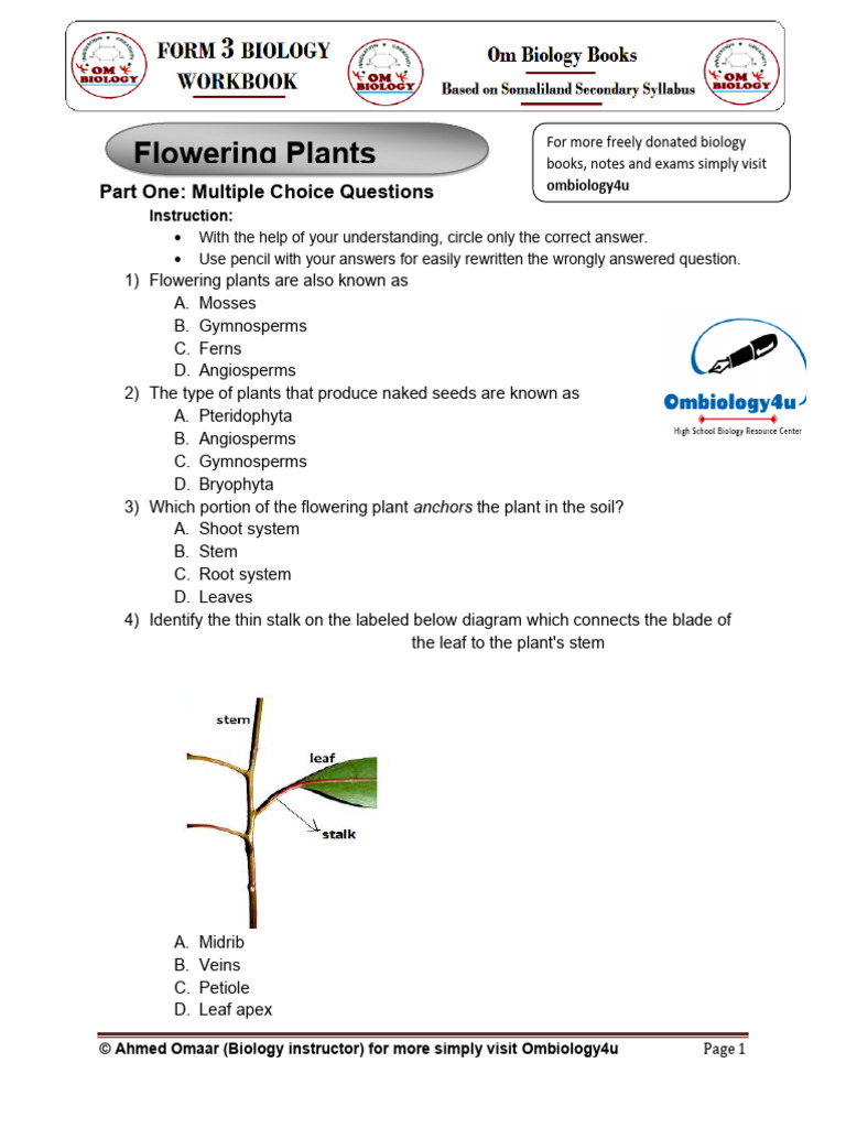 Multiple Choice Questions on Plant Biology | PDF | Leaf | Heart