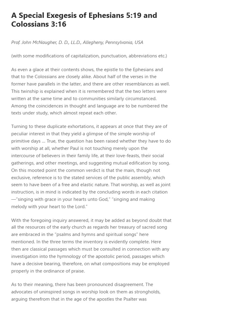 A Special Exegesis of Ephesians 5 - 19 and Colossians 3 - 16 - CPRC ...