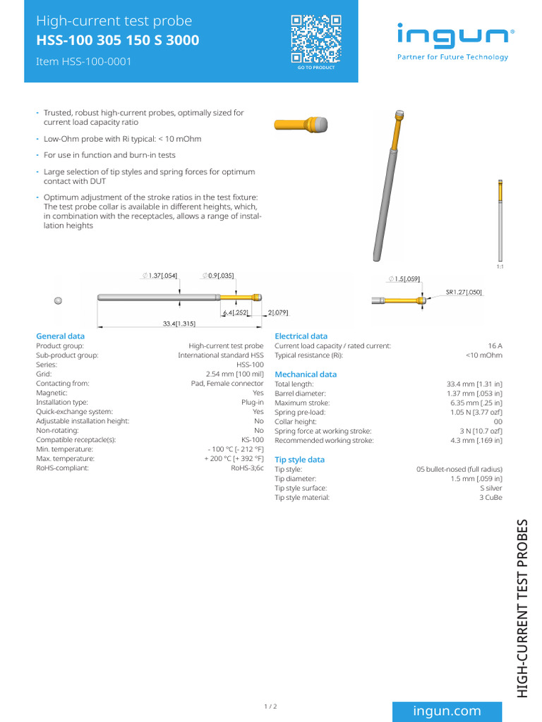 INGUN HSS-100 305 150 S 3000 HSS-100-0001 EN Datasheet | PDF