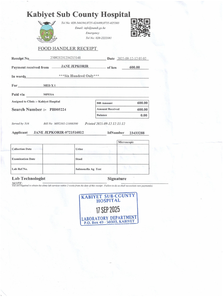 2025 Food Handler Receipt 2 | PDF