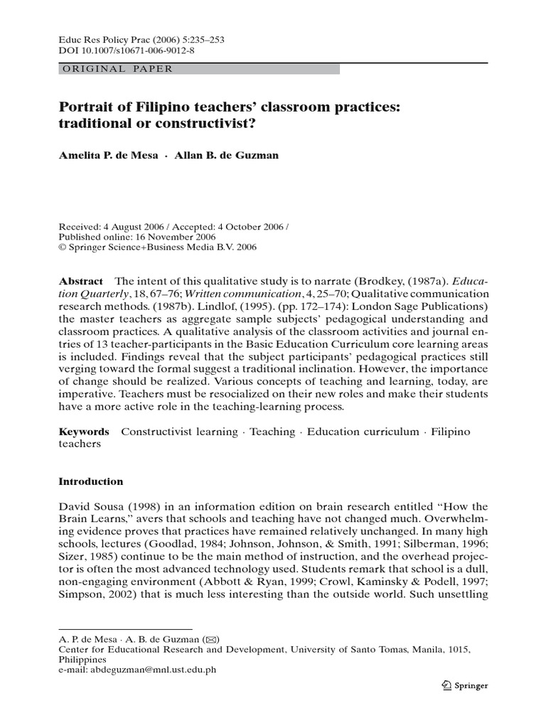 Portrait of Filipino Teachers Classroom | PDF | Teachers | Learning Styles