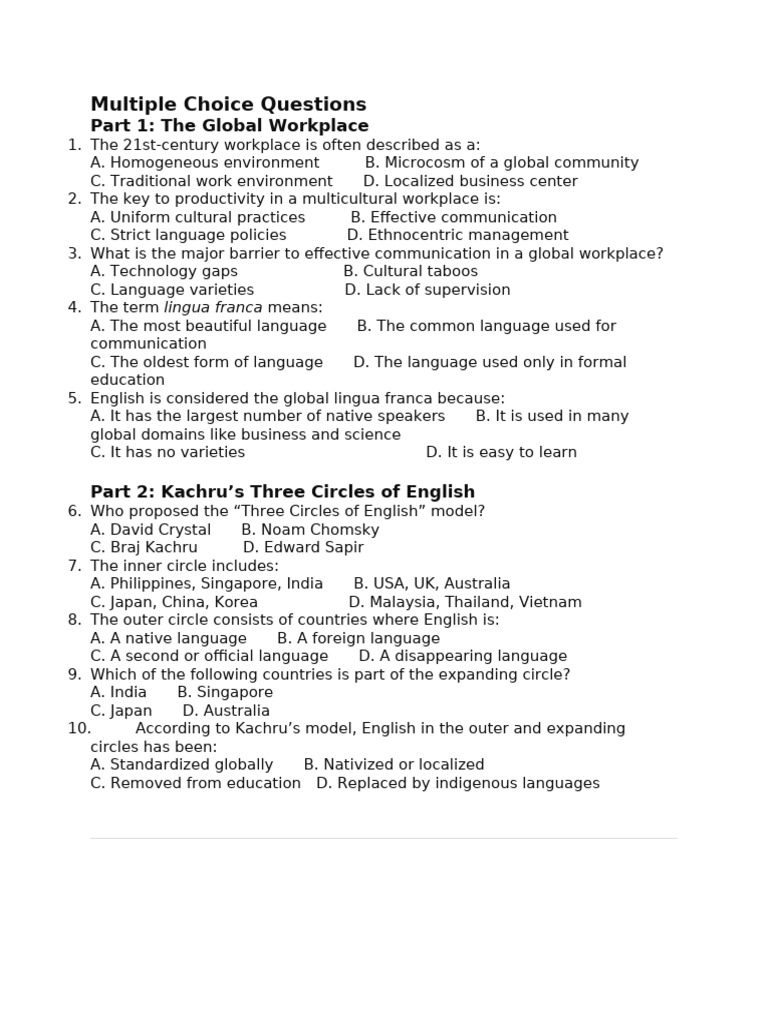 Practice Test For Overcoming Communication Barriers in Multicultural ...