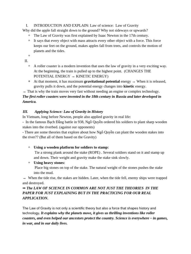 Introduction and Explain - Law of Science - Law of Gravity | PDF