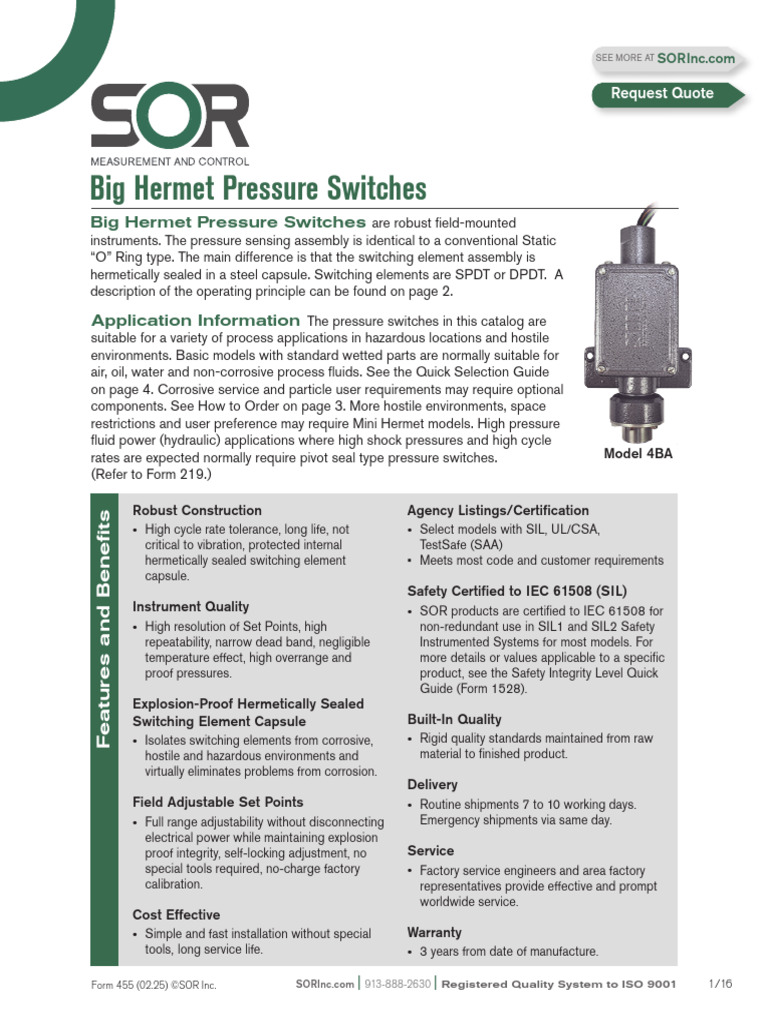 Big Hermet Pressure Switch Overview | PDF | Switch