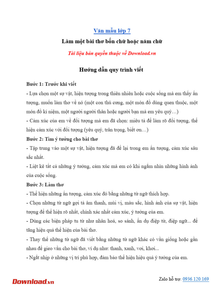 Lam Mot Bai Tho Bon Chu Hoac Nam Chu | PDF