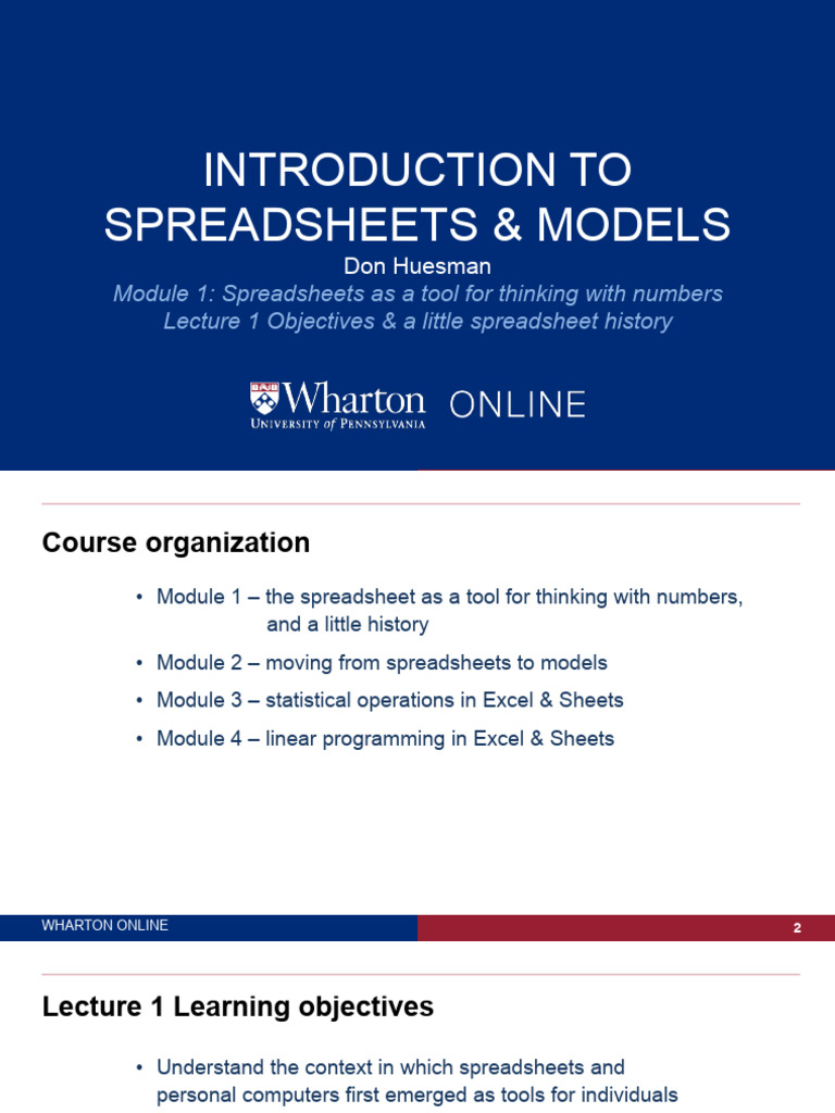 Module 1 Introduction to Spreadsheets Models | PDF | Spreadsheet ...