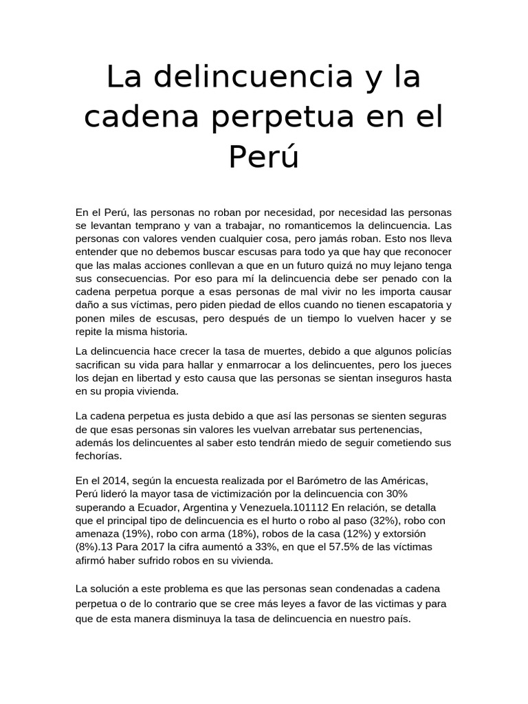 La Delincuencia y La Cadena Perpetua en El Perú | PDF