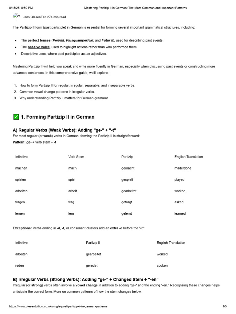 Understanding Partizip II in German | PDF | Perfect (Grammar) | Linguistics