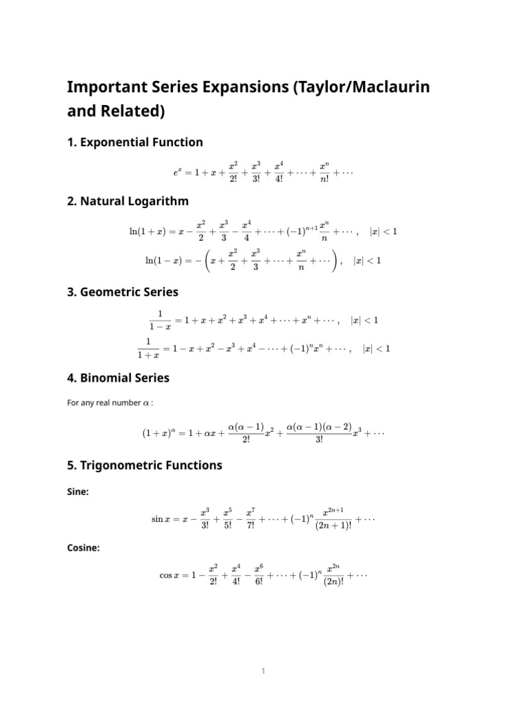 Key Series Expansions Overview | PDF | Elementary Mathematics ...