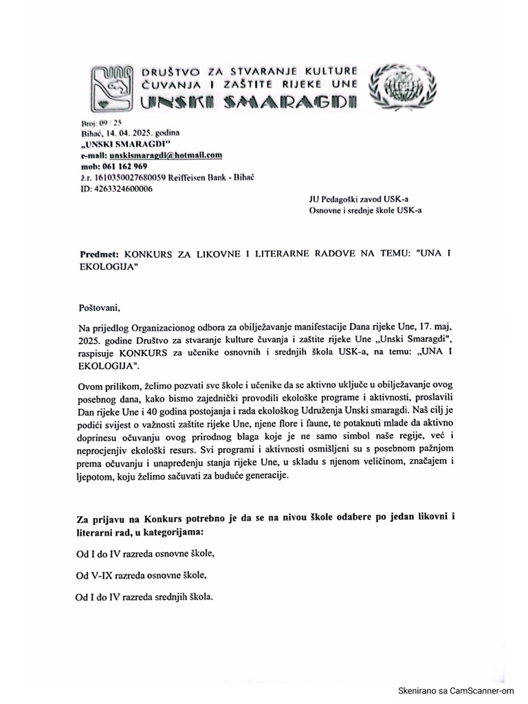 Konkurs - Likovni I Literarni Radovi Una I Ekologija 2025 | PDF
