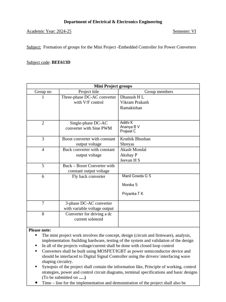 ECPC-Mini Project List 2024-25 | PDF | Power Inverter | Electricity