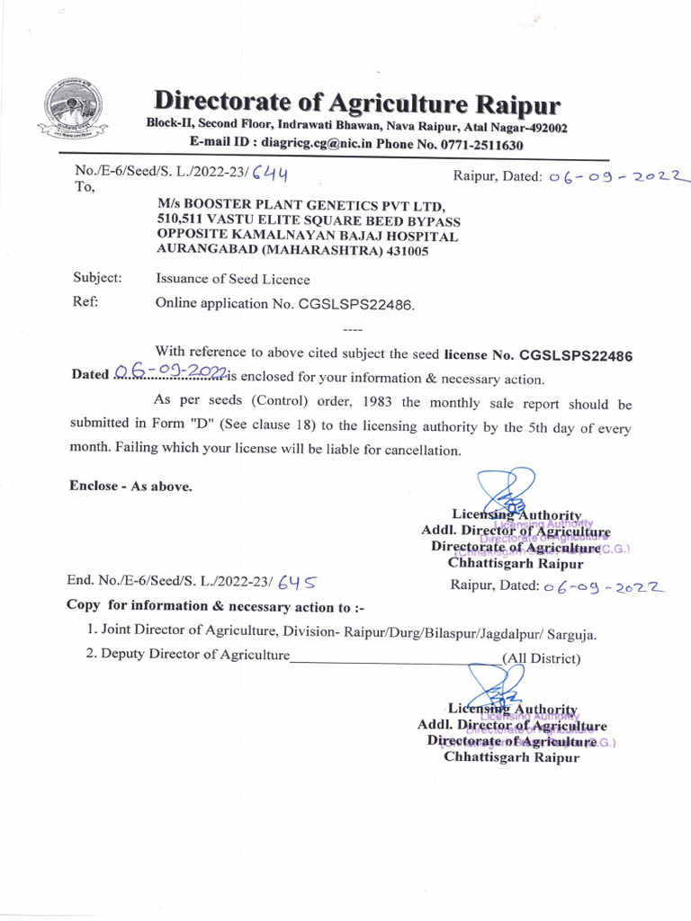 Chattisgarh Seed License 01.06.23 | PDF | Crops | Botany