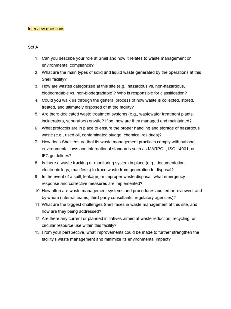 Waste Management Interview Questions | PDF | Waste | Waste Management
