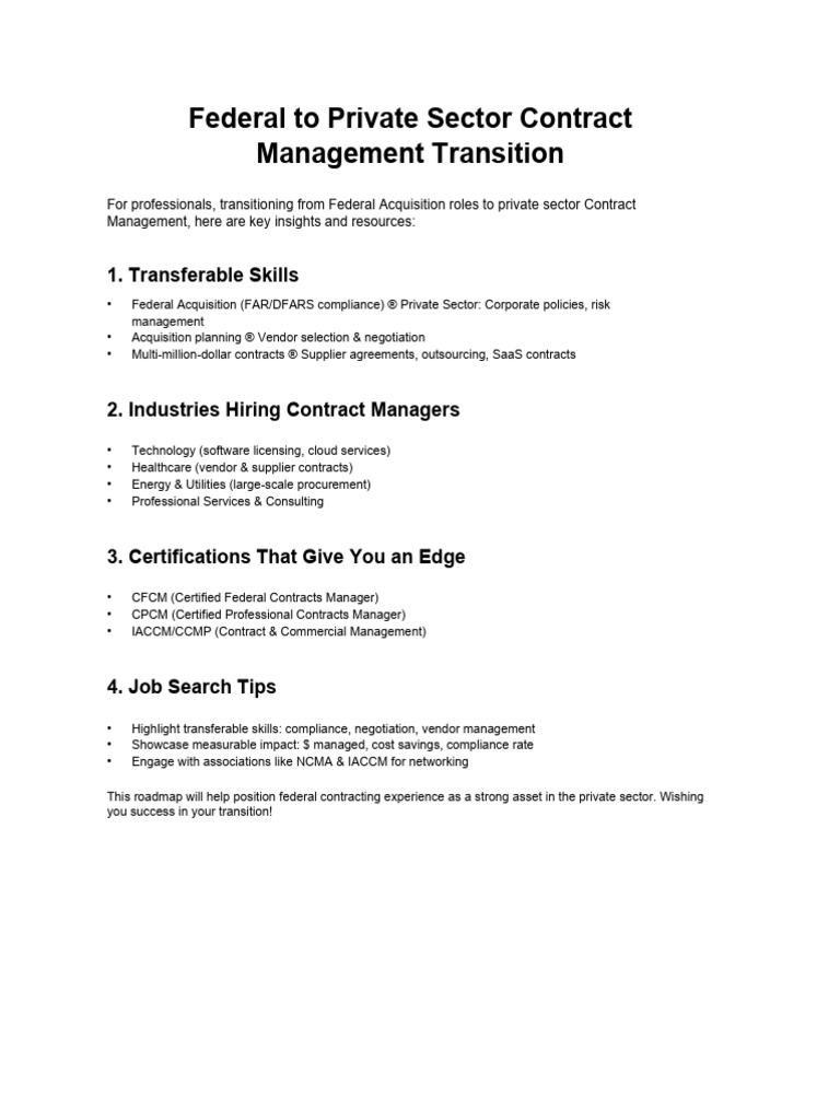 Federal to Private Sector Contract Transition | PDF