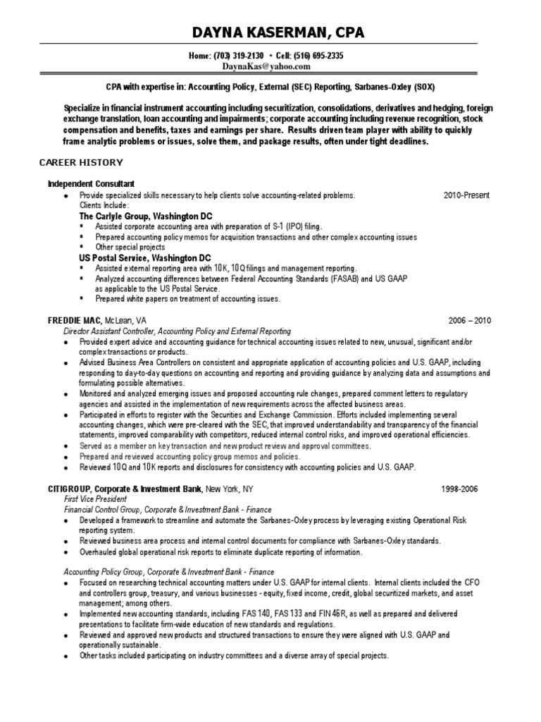 VP Director Accounting Policy in Washington DC Resume Dayna Kaserman ...