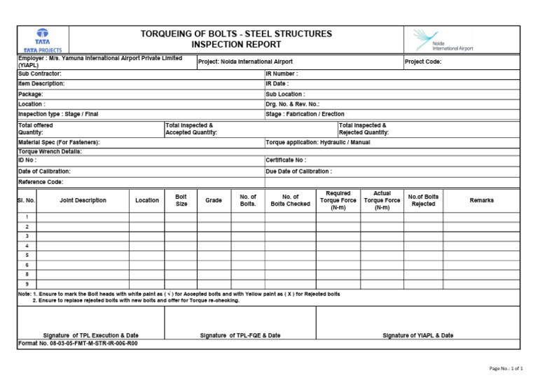 5.torque Inspection Report | PDF | Screw | Mechanical Engineering