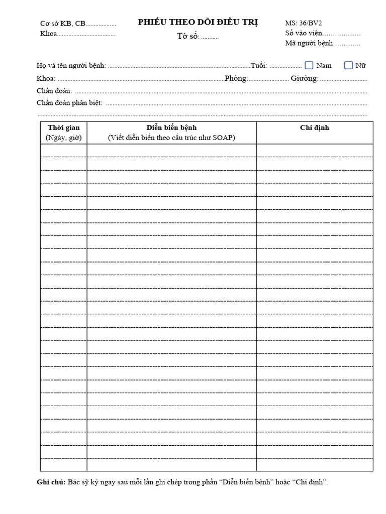 TD-01. Phieu Theo Doi Dieu Tri | PDF