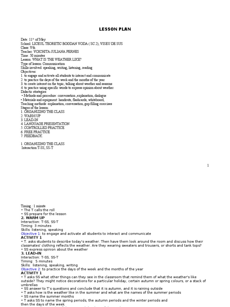 Plan de Lectie Clasa A V-A | Download Free PDF | Teaching Method | Pedagogy