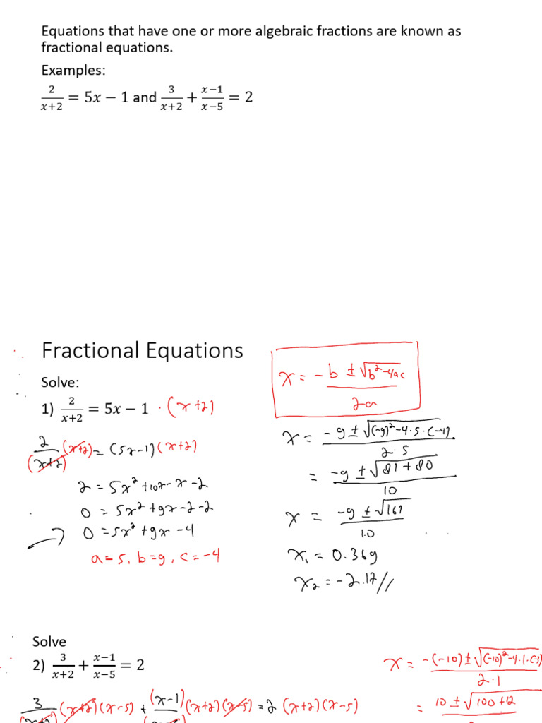 Solving Fractional Equations Examples | PDF