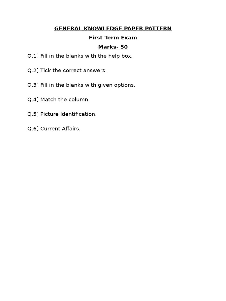 General Knowledge Exam Structure | PDF