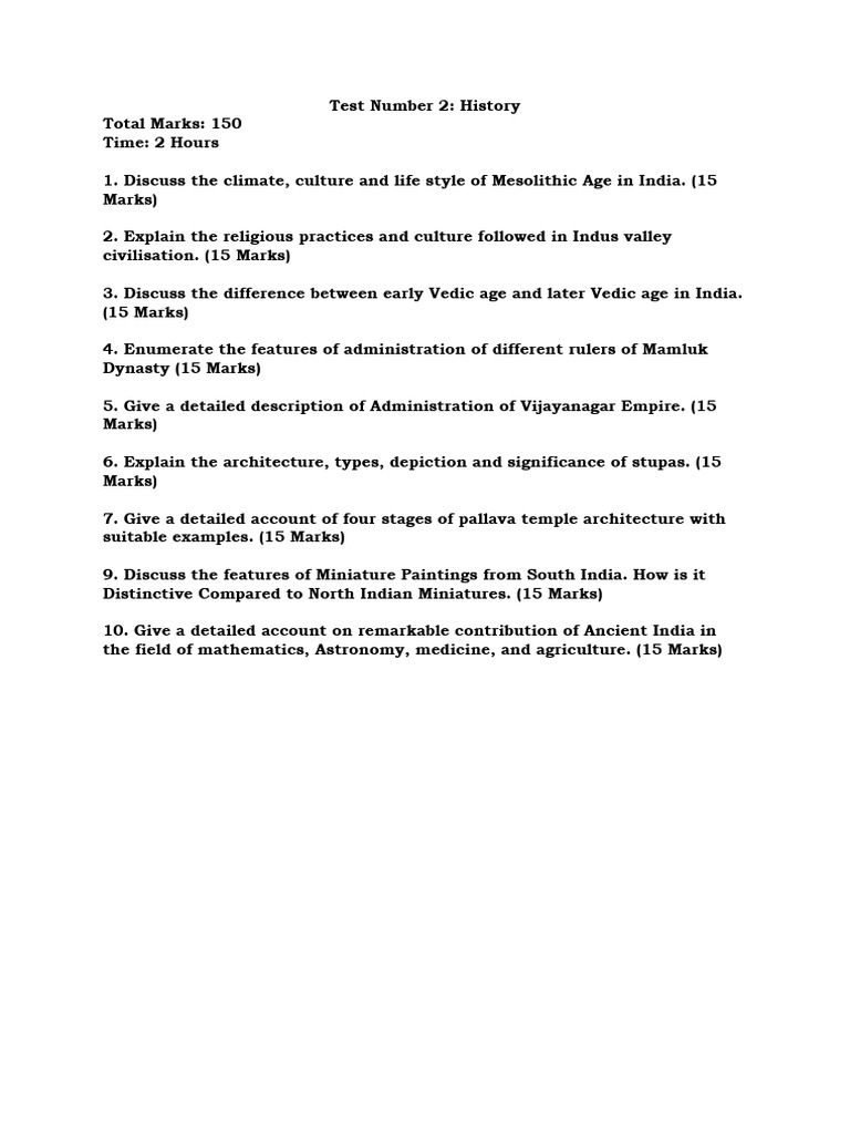 Ancient Indian History Test Questions | PDF
