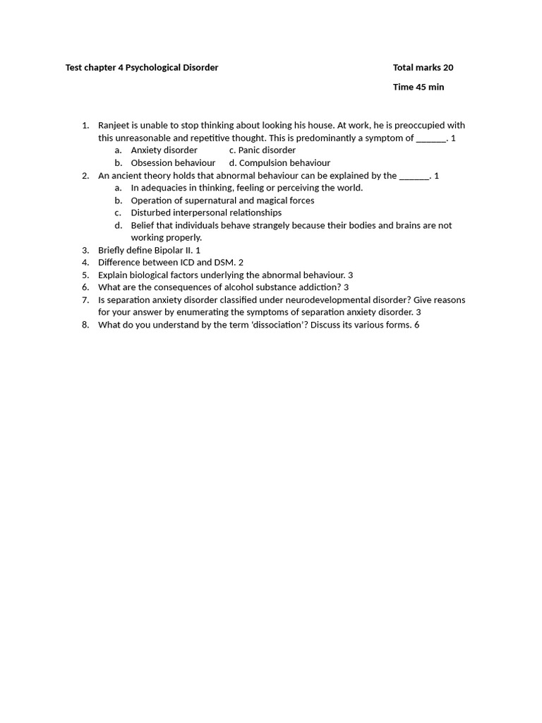 Psychological Disorders: Key Concepts and Questions | PDF