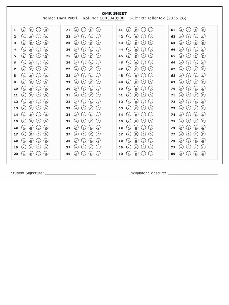 OMR Sheet | PDF