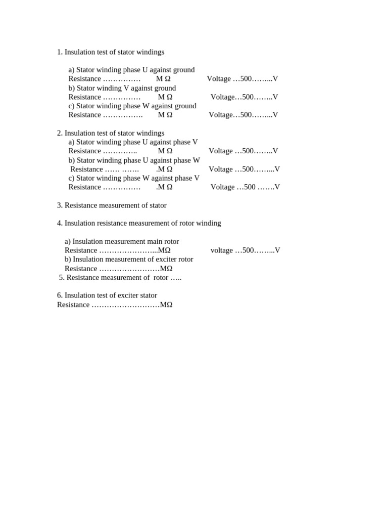 Alternator Insulation &resistance Chart | PDF
