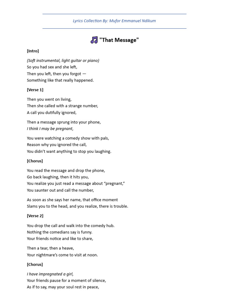 Lyrics by Mufor Emmanuel Ndikum | PDF | Song Structure