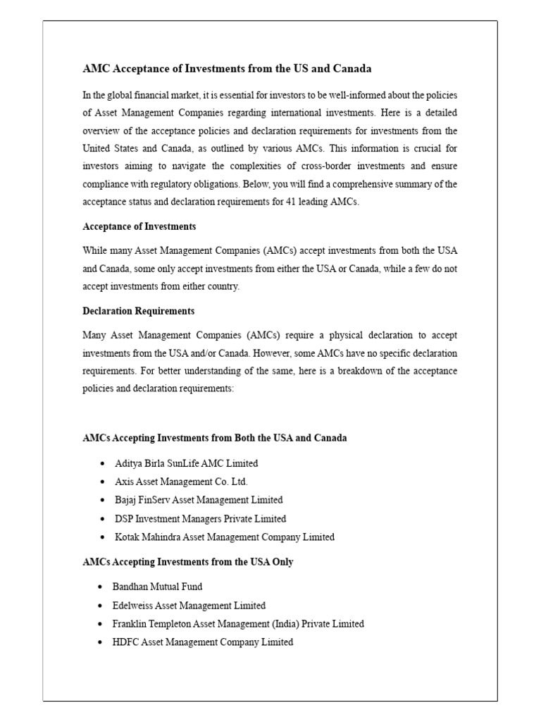 AMC Investment Policies for US & Canada | PDF | Corporations | Investing