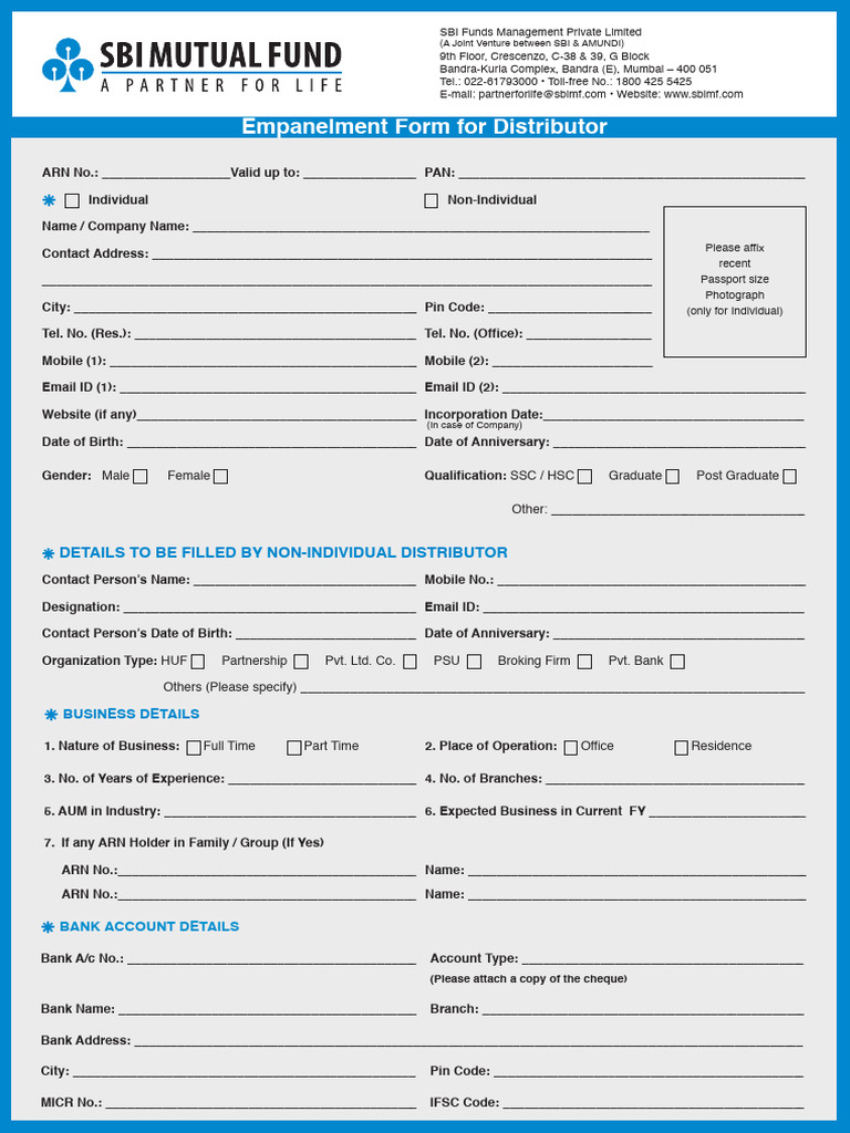 SBI Mutual Fund Distributor Empanelment Form | PDF | Mutual Funds ...