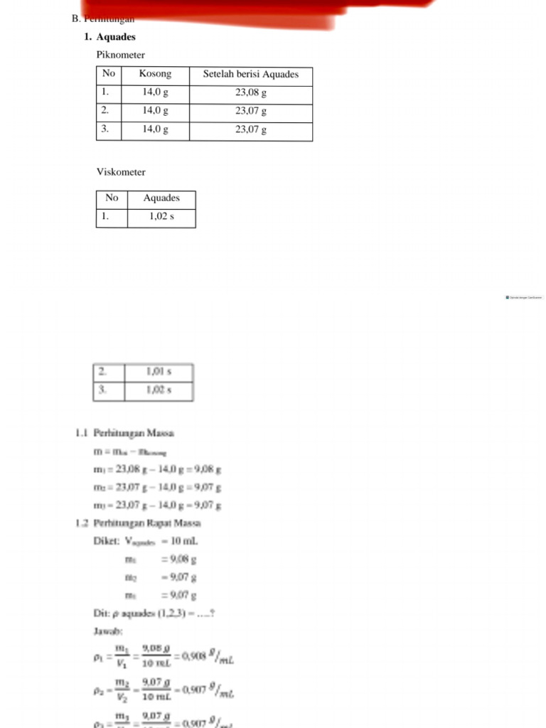 Perhitungan Perc.3 Kimfis 1 - Viskositas | PDF