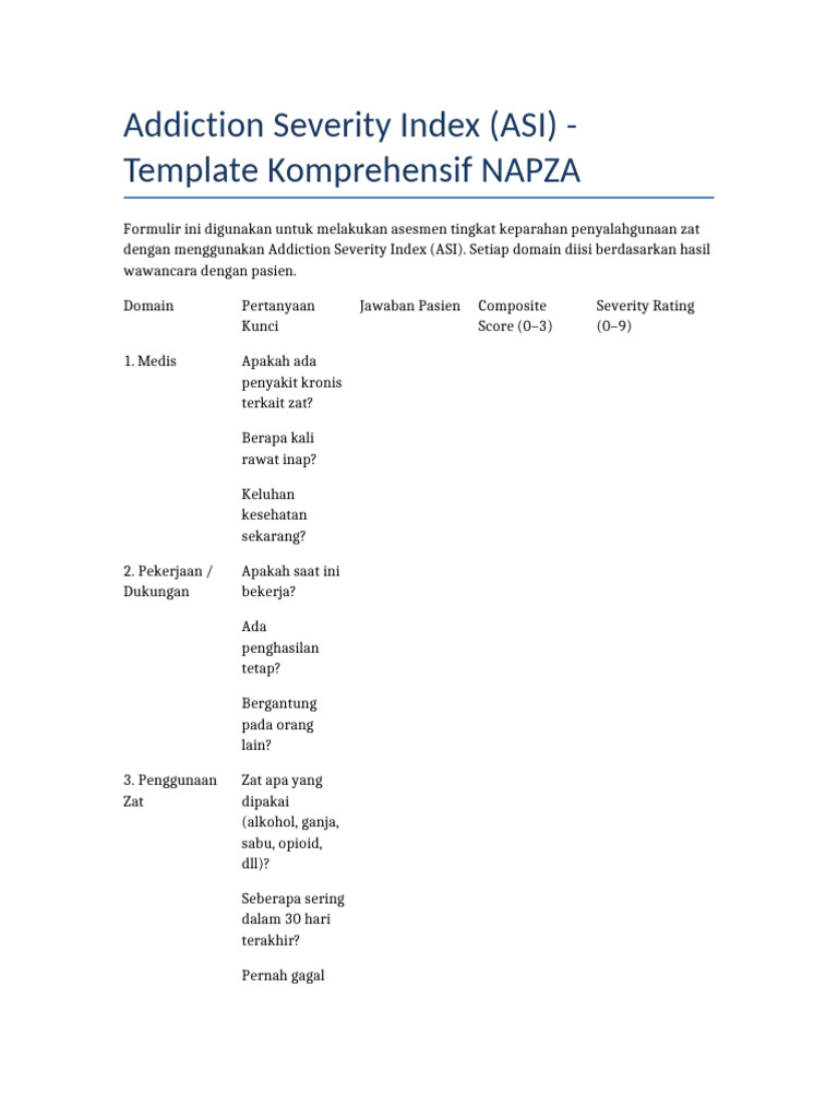 ASI Template Complete NAPZA | PDF