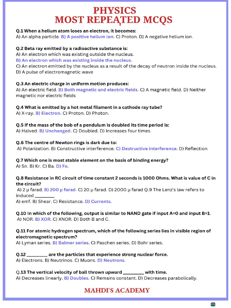 BSN Nursing - Physics - Mcqs | PDF