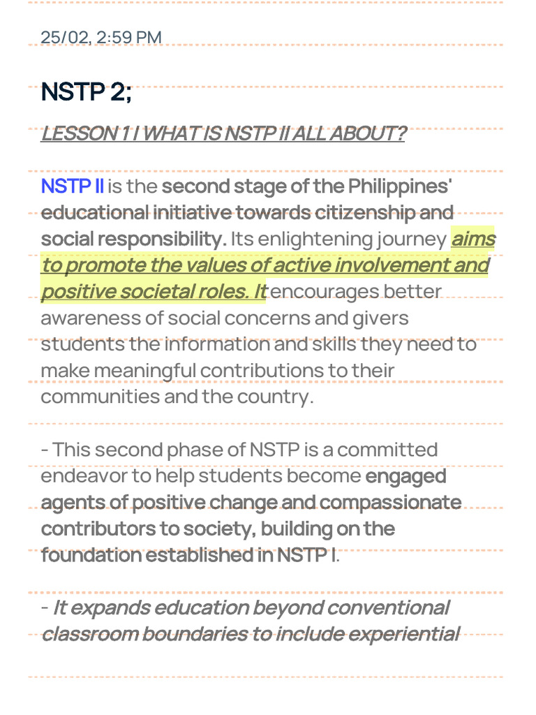 Overview of NSTP II in the Philippines | PDF | Evaluation | Civic ...