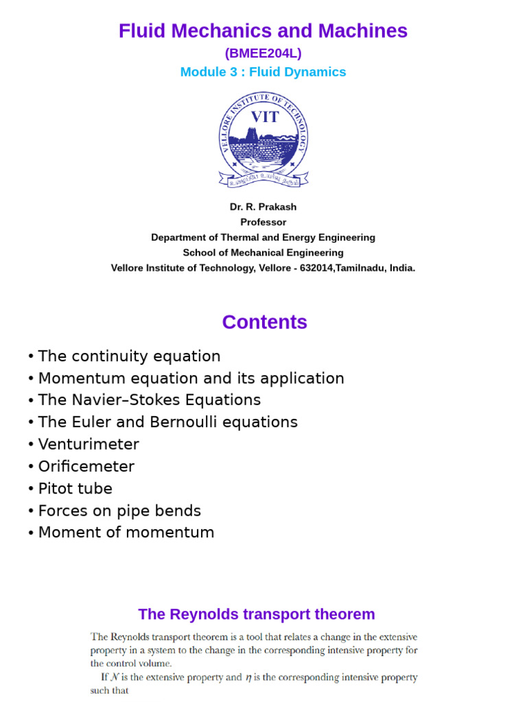 FALLSEM2025 26 - VL - BMEE204L - 00100 - TH - 2025 09 27 - Module 3 Fluid Dynamics | PDF ...