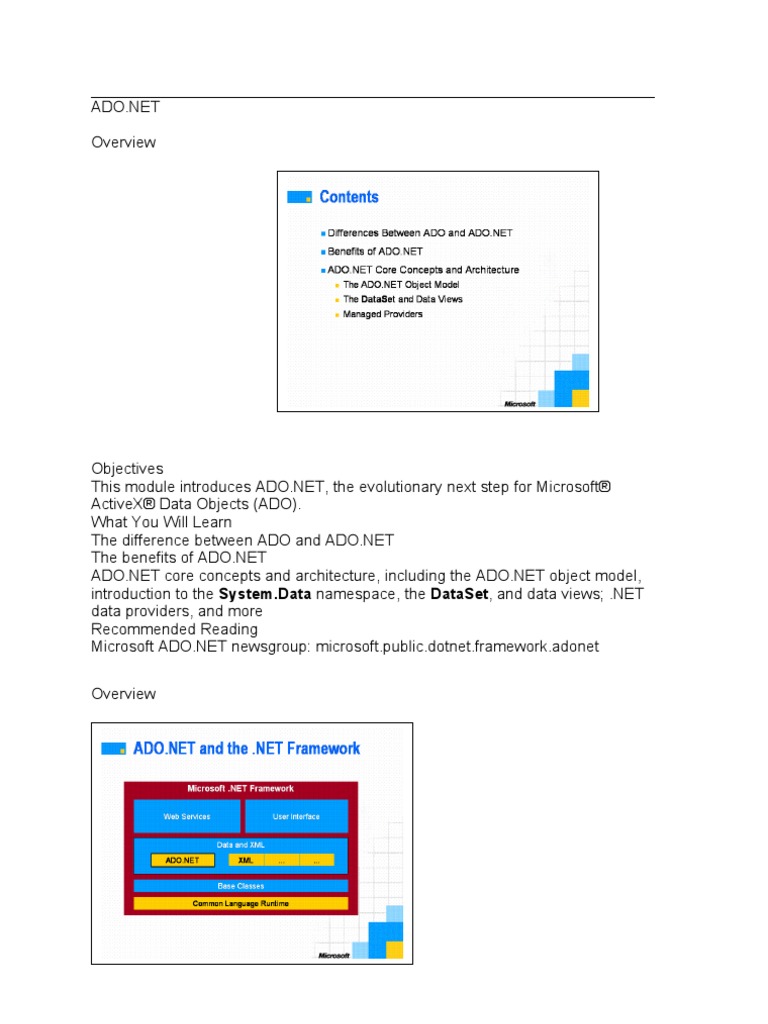 ADO.NET | PDF | Component Object Model | Microsoft Visual Studio