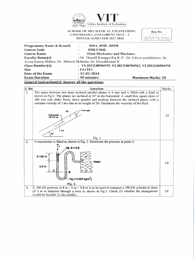 Fluid Mechanics Assessment Test 2024 | PDF | Mechanical Engineering ...