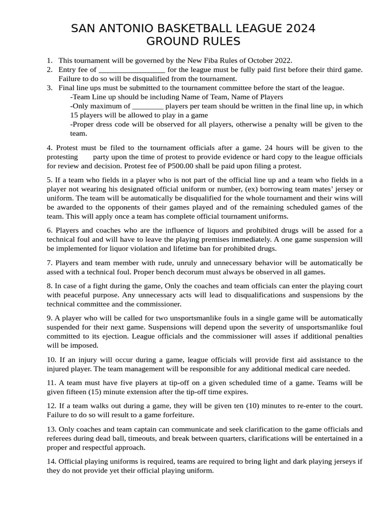 Basketball Ground Rules | PDF | Team Sports | Sports Rules And Regulations