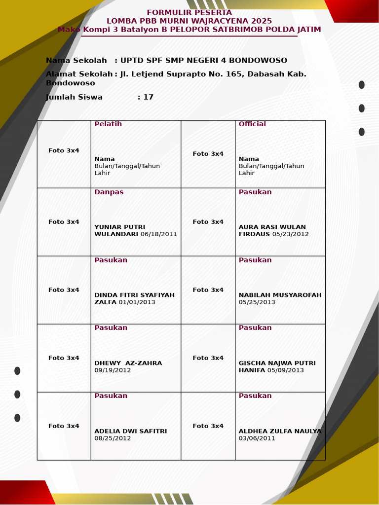 Formulir Lomba PBB Murni 2025 | PDF