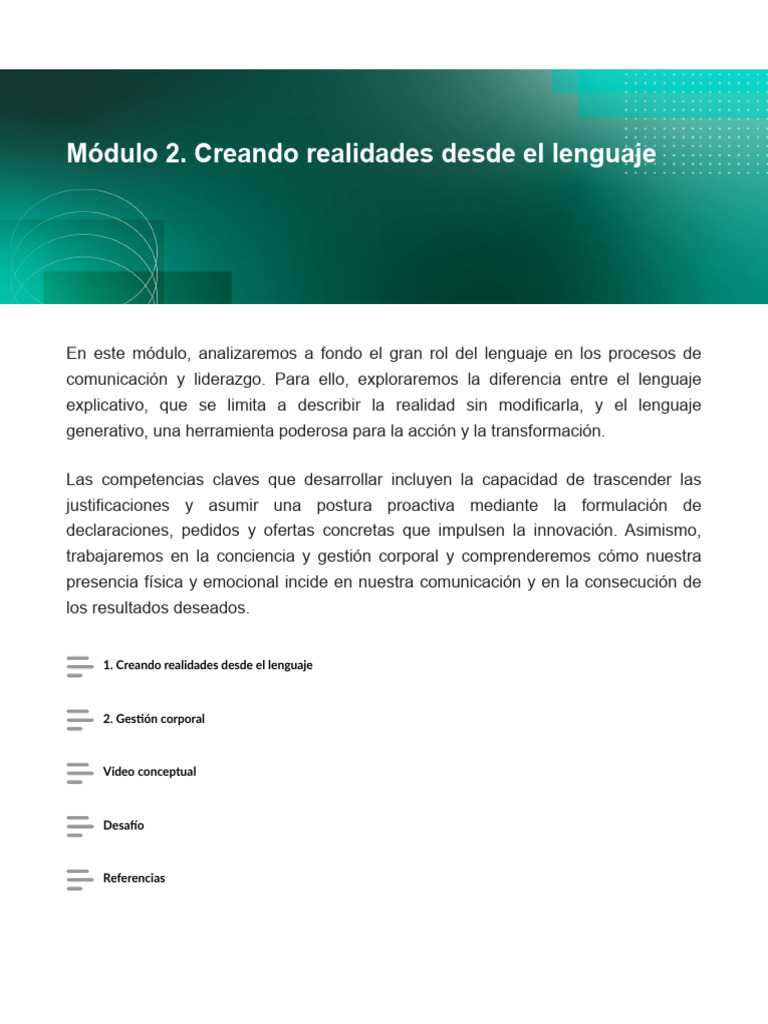 Módulo 2. Creando Realidades Desde El Lenguaje | PDF | Aprendizaje ...